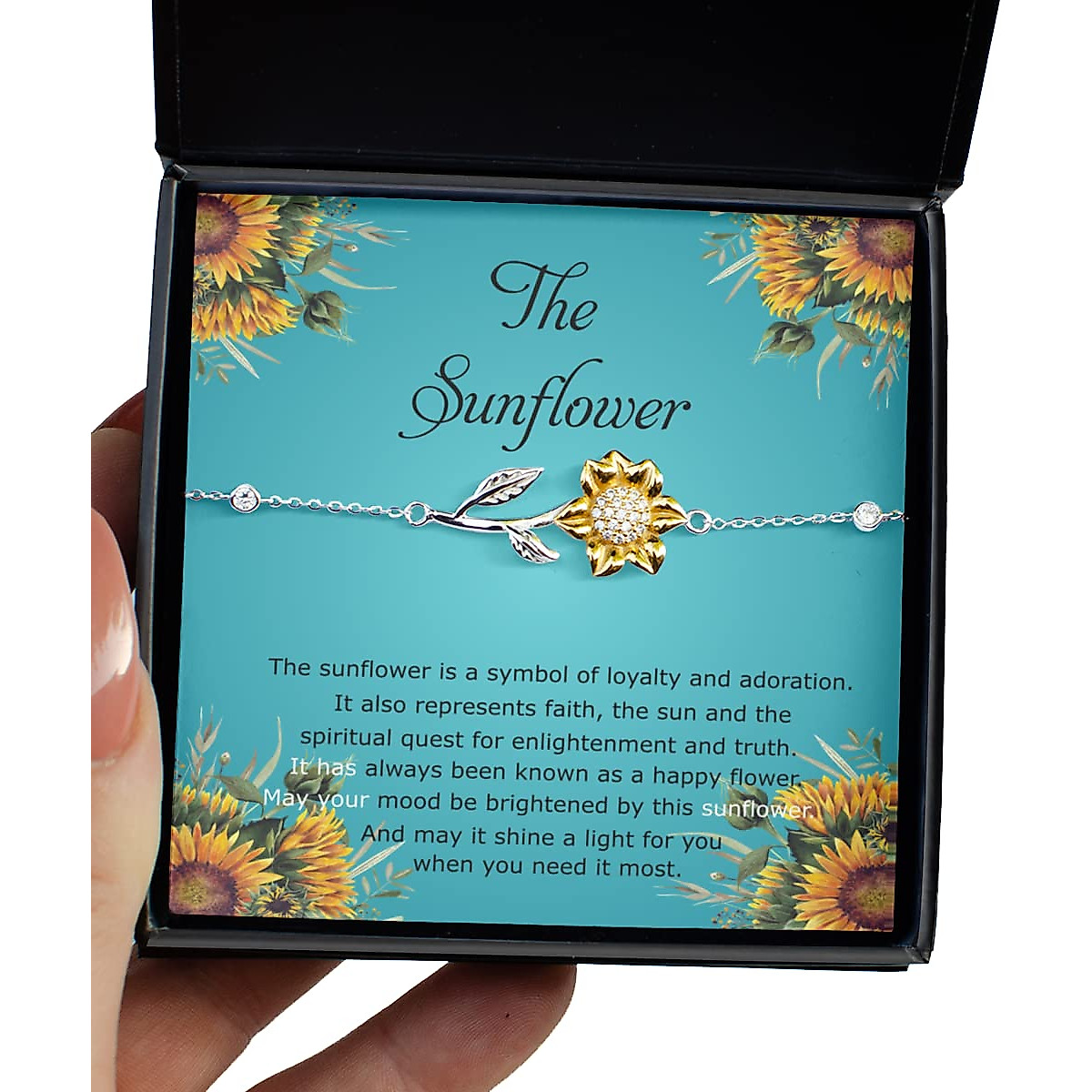 AMISK CREATIVES Sunflower Bracelet Sterling Silver Message Card Jewelry for Women Gift for Daughter Granddaughter Mother Friendship Graduation Birthday Spiritual