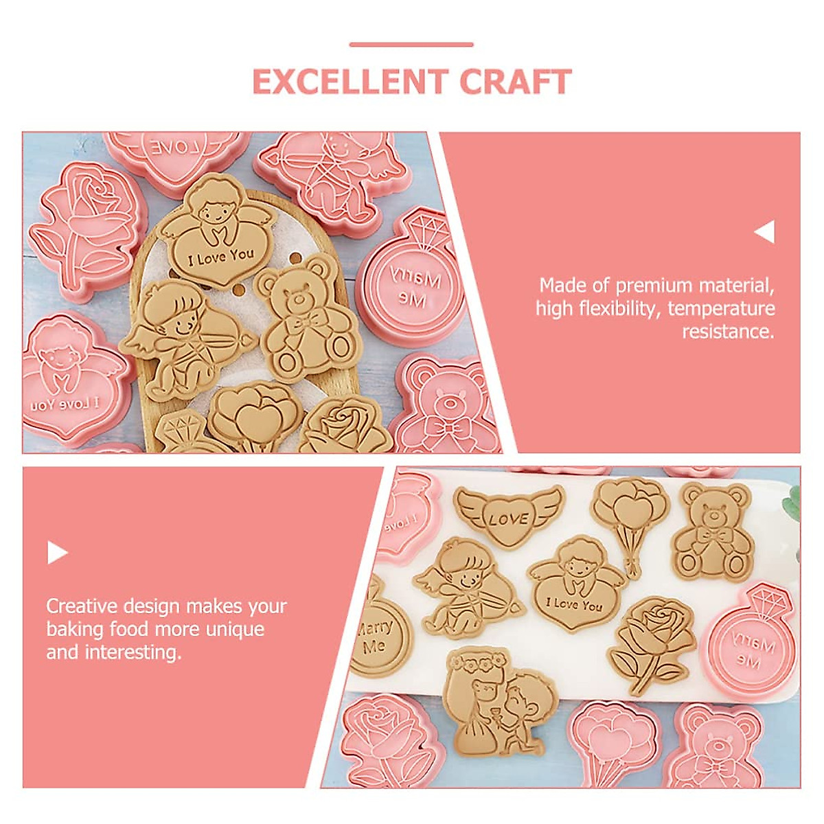 Gadpiparty Gadpiparty Valentine's Day Cookie Cutter Set Cookie Stamp Included 3D Diamond Ring Cute Bear Love Heart Balloons,Rose Angel, Romantic Proposal Cookie Cutters for Party Baking Decoration