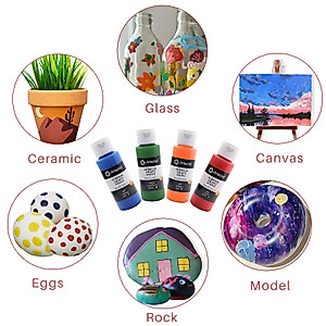 Artecho Acrylic Paint Set 24 Colors 2oz/59ml with 12 Brushes, Art Craft Paints Kit, Paint for Canvas, Rocks, Wood, Fabric, Ceramic and Art Supplies, Non Toxic Paint for Artists and Beginners