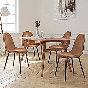 FONTOI Dining Chairs Set of 4, Modern Contempory Lounge Side Seating with PU Upholstered Back Metal Legs for Kitchen, Living Room, Brown