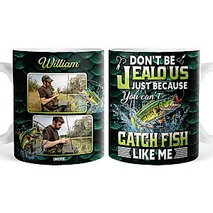 White Ceramic Coffee Mug Photo Mugs Personalized Picture Custom Name Fisherman Retirement Gifts For Men Fathers Day Dad Fishing Novelty Tea Cup Table Desk Accessories 11 And 15 Oz