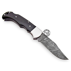 Hunting Edge Buffalo Horn 6.5'' 100% Handmade Damascus Steel Folding Pocket Knife 100% Prime Quality