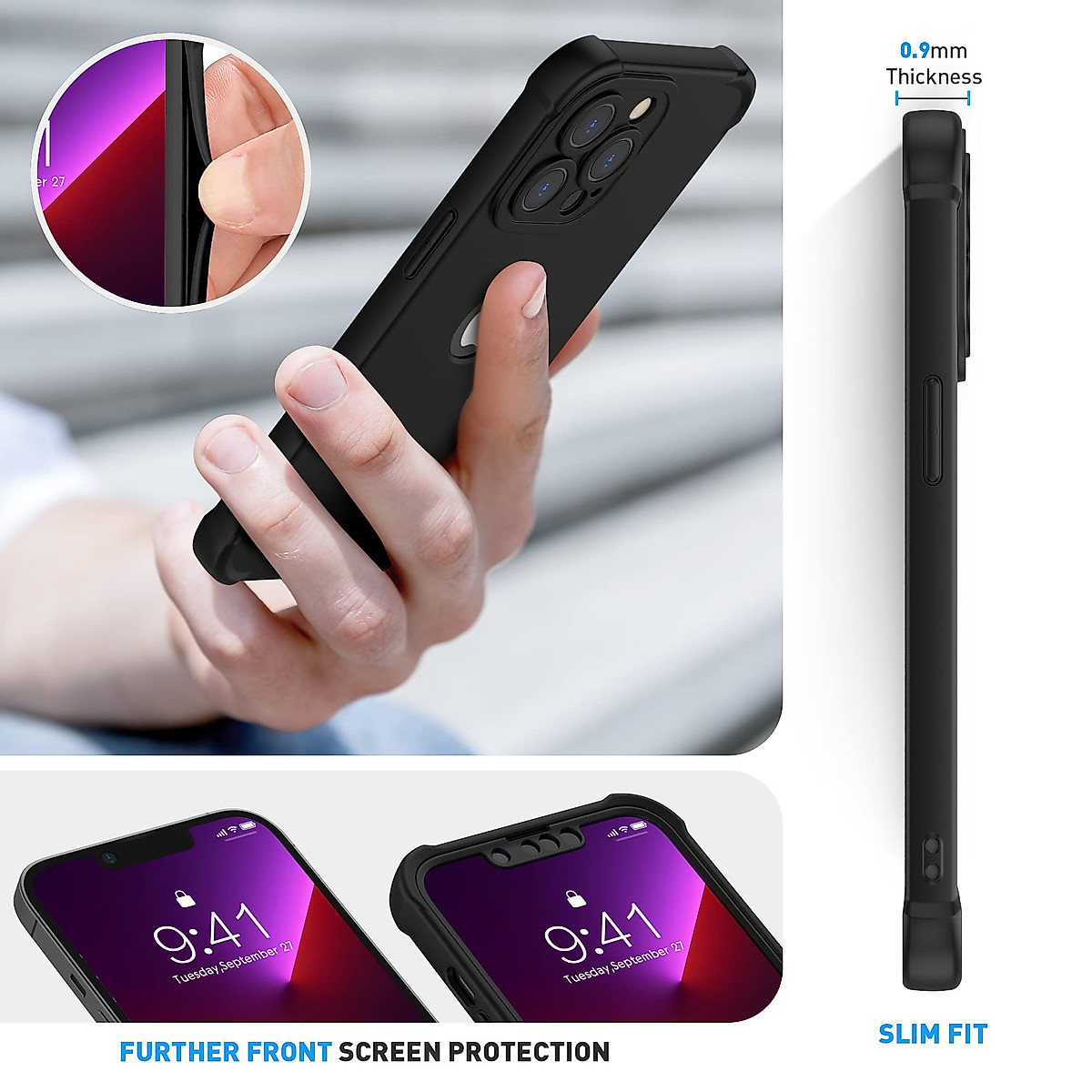 ORETECH for iPhone 13 Pro Max Case, with [2 x Screen Protectors] [15 Ft Military Grade Drop Test] [Camera Protection] 360° Shockproof Slim Thin Phone Case for iPhone 13 Pro Max Cover 6.7" - Black