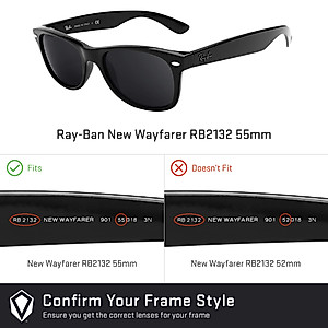 Revant Replacement Lenses for Ray-Ban New Wayfarer RB2132 55mm sunglasses, UV Protection, Anti-Scratch and Impact Resistant, Polarized Stealth Black