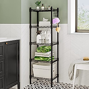 AZERPIAN 5 Wire Shelving Metal Storage Rack Adjustable Unit Shelves Standing Storage Shelf for Laundry Bathroom Kitchen Pantry Closet, Black (Black, 5 Shelf)