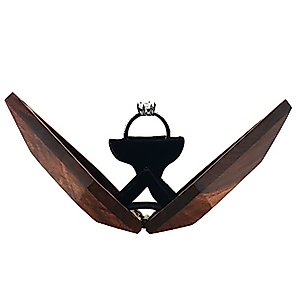 Yookin Wooden Engagement Ring Box Rotating Magnetic Closure Ring Storage Case Portable Pentagon Ring Box Ring Holder for Proposal,Wedding Ceromony(Black walnut)