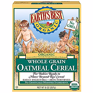 Earth's Best Organic Baby Food, Organic Whole Grain Oatmeal Baby Cereal, Non-GMO, Easily Digestible and Iron Fortified Baby Food, 8 oz Box