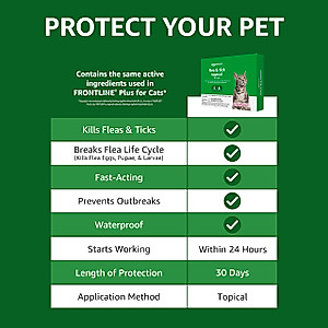 Amazon Basics Flea and Tick Topical Treatment for Cats (over 1.5 lbs), 6 Count (Previously Solimo)