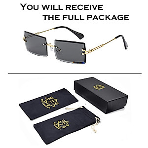 HEPTAGRAM 7 Rimless Rectangle Sunglasses for Women Square Fashion Frameless Small Vintage Buffs Glasses for Men shades (Brown)