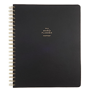 russell+hazel 2024 Weekly Planner, October 2023 - December 2024, Office Supplies, Black Vegan Leather, Includes 190 Stickers, 9.125” x 11.25”