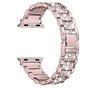 Secbolt Bling Bands Compatible with Apple Watch Band 38mm 40mm 41mm 42mm Women iWatch Series 10/9/SE/8/7/6/5/4/3/2/1, Dressy Jewelry Metal Bracelet Adjustable Wristband, Rose Gold