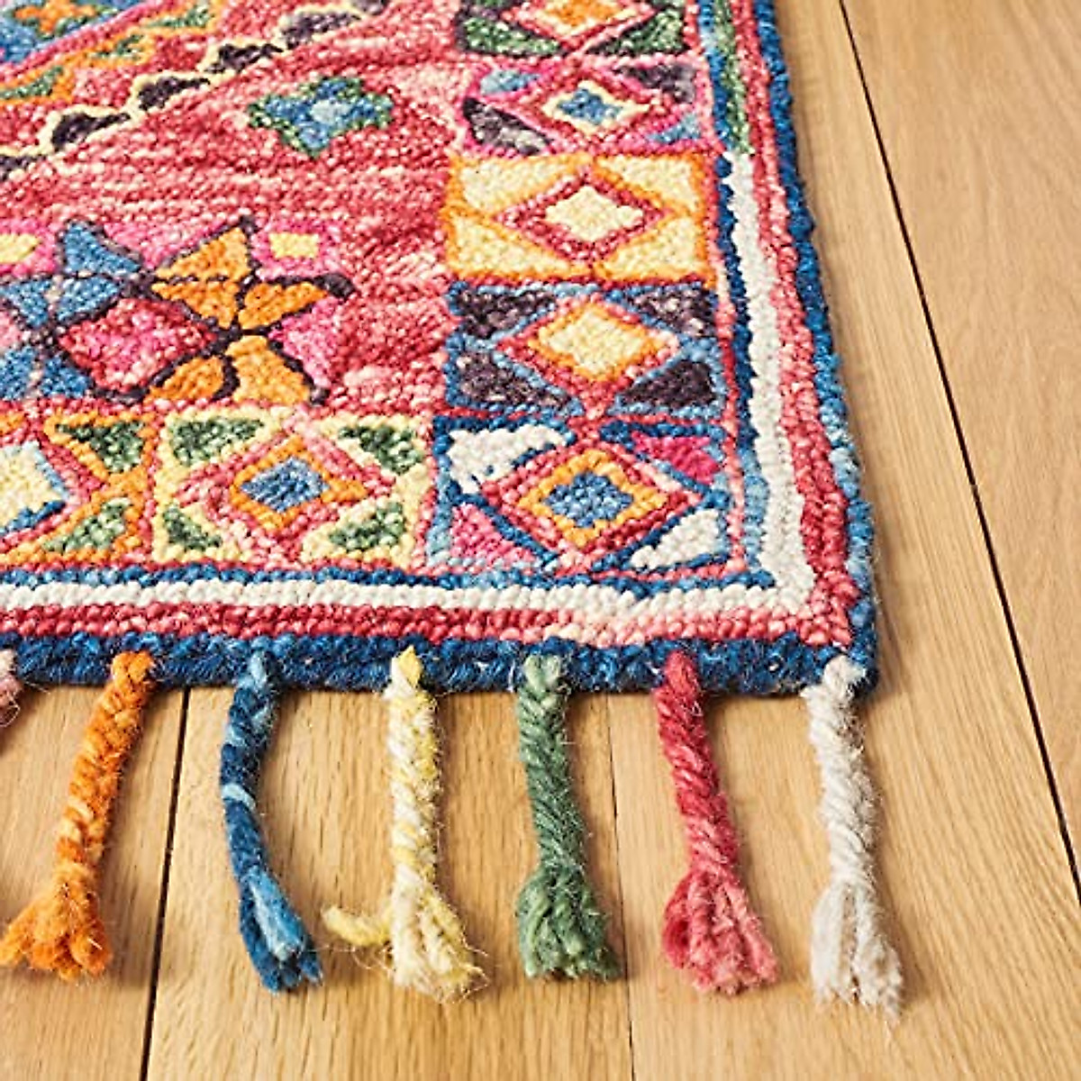 SAFAVIEH Aspen Collection 4' x 6' Red/Blue APN111Q Handmade Boho Braided Tassel Premium Wool Entryway Living Room Foyer Bedroom Accent Rug