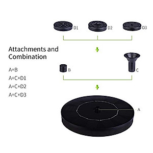 Solar Fountain Pump,GDJGTA New Upgraded Mini Solar Powered Bird Bath Fountain Pump Solar Panel Kit Water Pump,with 4 Different Spray Pattern Heads, for Pond, Pool, Garden, Fish Tank, Aquarium,Pat