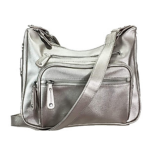Zzfab Fashion Locking Concealed Carry Big Hobo Bag CCW Cross Body Bag with Credit Card Slots Pewter