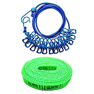 Windproof Travel Nylon Clothesline, 2 Pieces Portable Hanger Rope Clothespin for Home & Travel