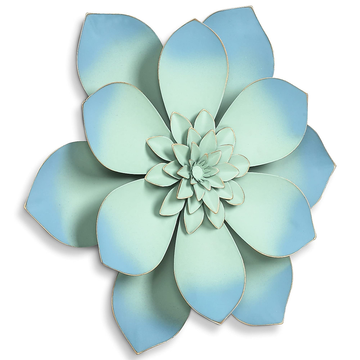 Decointo Blue Metal Flower Wall Decor, 13" Flower Sculpture Home Decor for Bedroom, Living Room, Bathroom, Kitchen, Garden, Patio Porch - Rustic Floral Wall Art Hanging Decorations