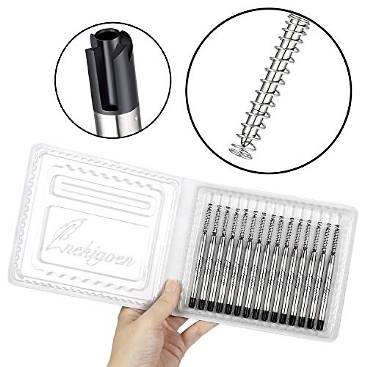 Nekigoen Parker Compatible Ballpoint Pen Refills Work for Most Brands Pens with Smooth Writing, Waterman Compatible Spring Refill Replaceable Twist Action Medium Point Refills 1.0mm Pack of 15 (Black)