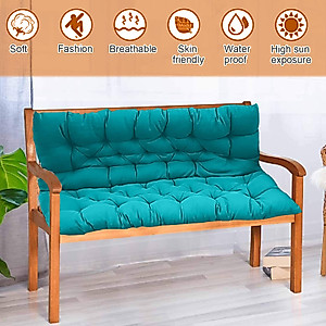 Hsohriif Swing Cushions 2-3 Seater Replacement 60 inch x 40, Outdoor Thicken 4" Porch Swing Cushions, Waterproof Bench Cushion with Backrest, Backyard Garden Furniture Porch Swing Cushions, Cyan