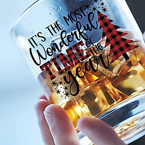 Toasted Tales Wonderfultime Of The Year Christmas Drinking Glasses | 11 oz Bourbon Whiskey Rock Glass | Novelty Christmas Whiskey Tasting Glasses | Christmas Home Décor Accessory | Christmas Glass