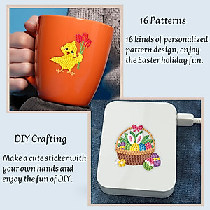 DERFILIN 16PCS Diamond Painting Stickers Set for Kids, 5D Easter Eggs Bunny Mosaic Stickers, DIY Creative Crafts for Boys and Girls Gem Art Set