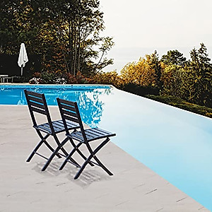 PRIVATE GARDEN Outdoor Folding Chair Set of 2 Aluminum Patio Dining Chairs Lightweight Bistro Chairs All-Weather Lawn Chairs for Garden, Poolside, Backyard, Camping, RV, Beach (Grey)