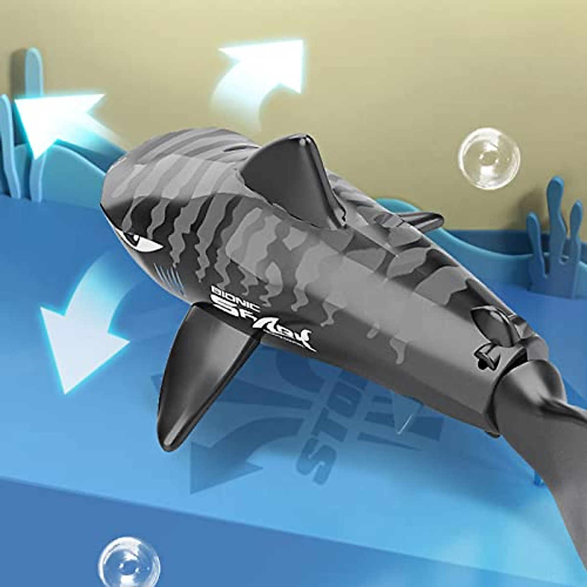 Lylyzoo Remote Control Sharks, 1:32 Scale Mini RC Shark, USB Rechargeable Bathtub Pool Toys for Boys Girls Birthday Gifts (BLUE-27MHZ)
