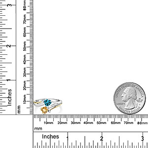 Gem Stone King 1.03 Ct London Blue Topaz Yellow Citrine 925 Silver and 10K Yellow Gold Lab Grown Diamond 2 Heart Promise Couple Engagement Mother Ring (Size 6)