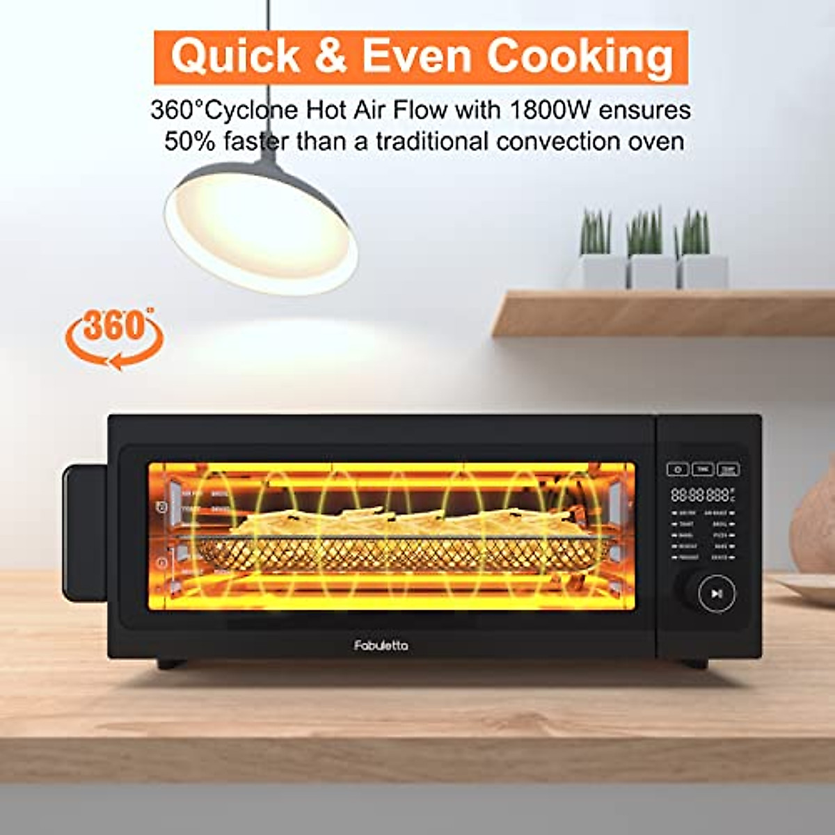 Air Fryer Toaster Oven Combo - Fabuletta 10-in-1 Countertop Convection Oven 1800W, Flip Up & Away Capability for Storage Space, Oil-Less Air Fryer Oven Fit 12" Pizza, 9 Slices Toast, 5 Accessories
