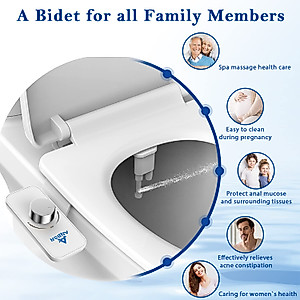 Bidet Attachment for Toilet, ANBSR Ultra-Slim Bidet Attachment Dual Nozzle (Frontal Rear/Feminine Wash) Fresh Cold Water Non-Electric Bidet Toilet Seat Attachment Adjustable Water Pressure