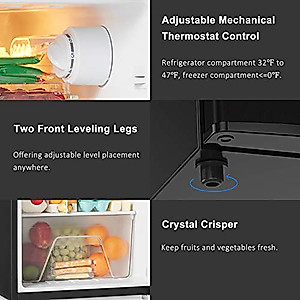 Walsh WSR31TBK Compact Refrigerator, Dual Door Fridge, Adjustable Mechanical Thermostat with True Freezer, Reversible Doors, 3.1 Cu.Ft, Black