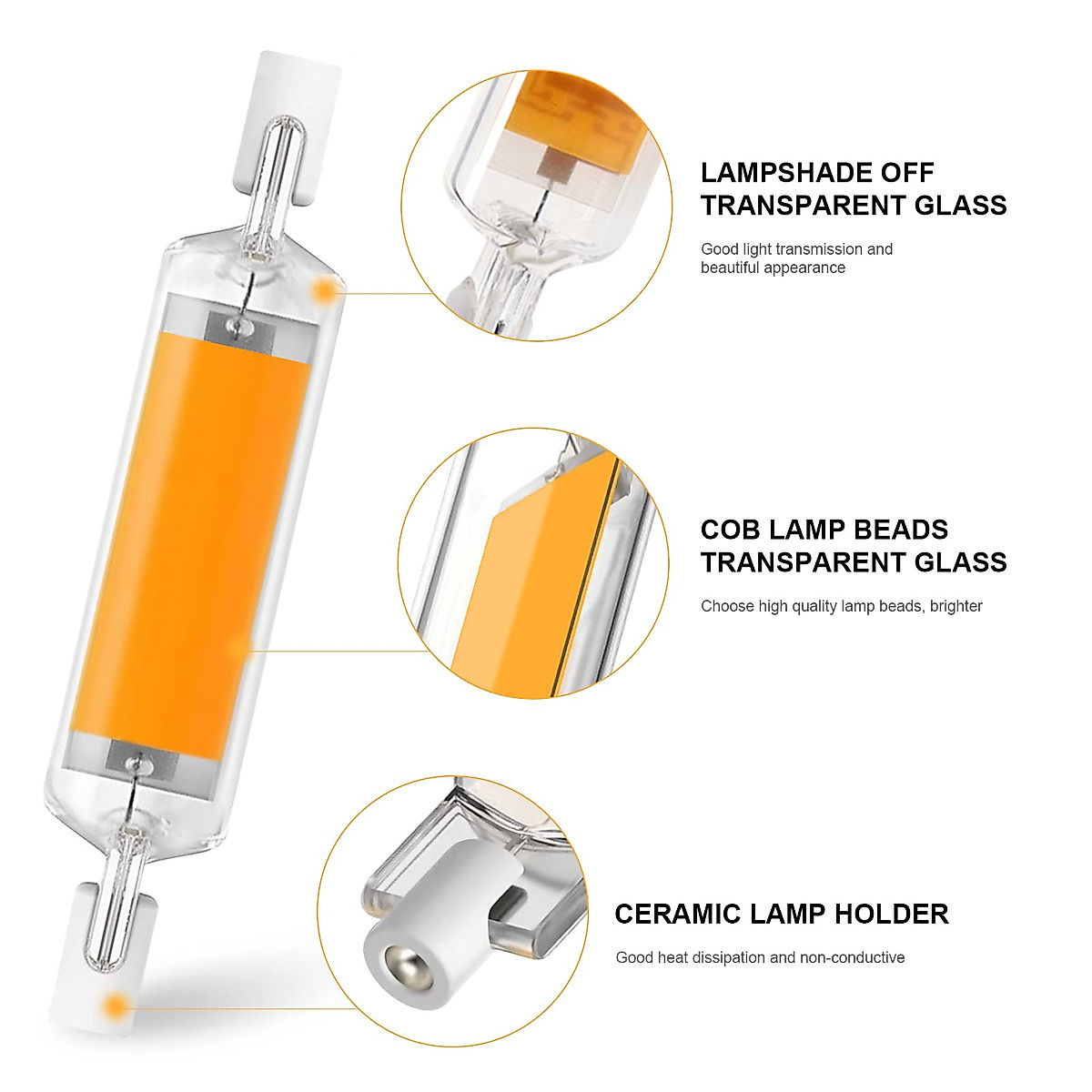 78mm 10W R7S LED COB Light Bulb 100W Equivalent T3 J78 J-Type Linear Bulb 120V R7S Base Dimmable 78mm Double Ended Flood Light Bulbs 360°Beam Angle Landscape Lights 3000K (Warm White, 4 Pack)