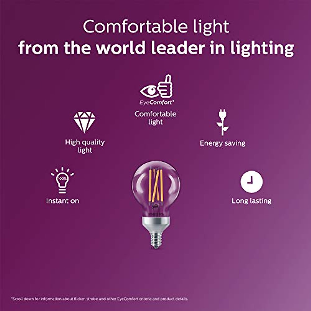 Philips LED Classic Glass Dimmable G16.5 Light Bulb: 350-Lumen, 2700-Kelvin, 3.8 Watt, E12 Base, Warm Glow, 8-Pack