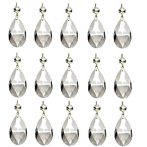 Aiskaer 15 Pieces Clear Teardrop Crystal Chandelier (Gold Pinning,Angel Tears Series)