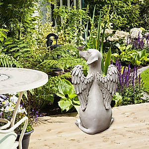 Pomobie Stone Angel Dog Memorial Statue - Garden Dog Statues Outdoor Lab - Dog Yard Statue Sculpture Angel Wings Decor (Gray)