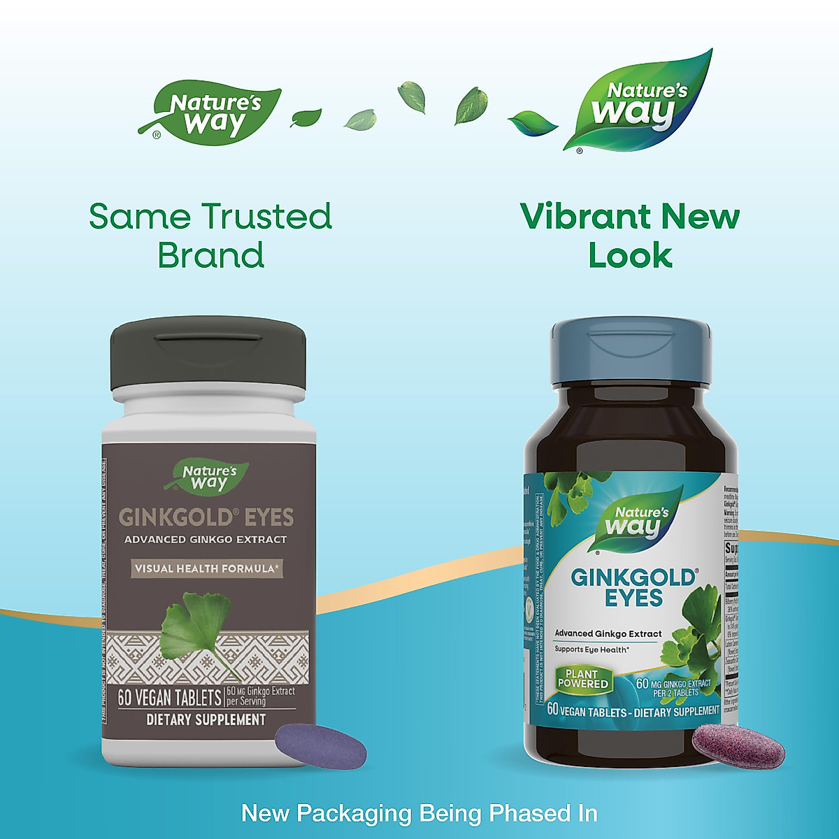 Nature's Way Ginkgold Eyes, Gingko Biloba Supplement for Adults, Supports Eye Health*, Gluten Free, 60mg Ginkgo Biloba Extract Per 2- Tablet Serving, 60 Tablets (Packaging May Vary)