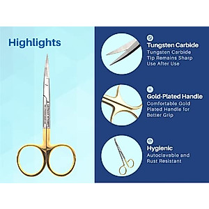 Scissors 4.5 inch curved Gold Plated handle Dental Surgical Gum Scissors BY Wise Linkers