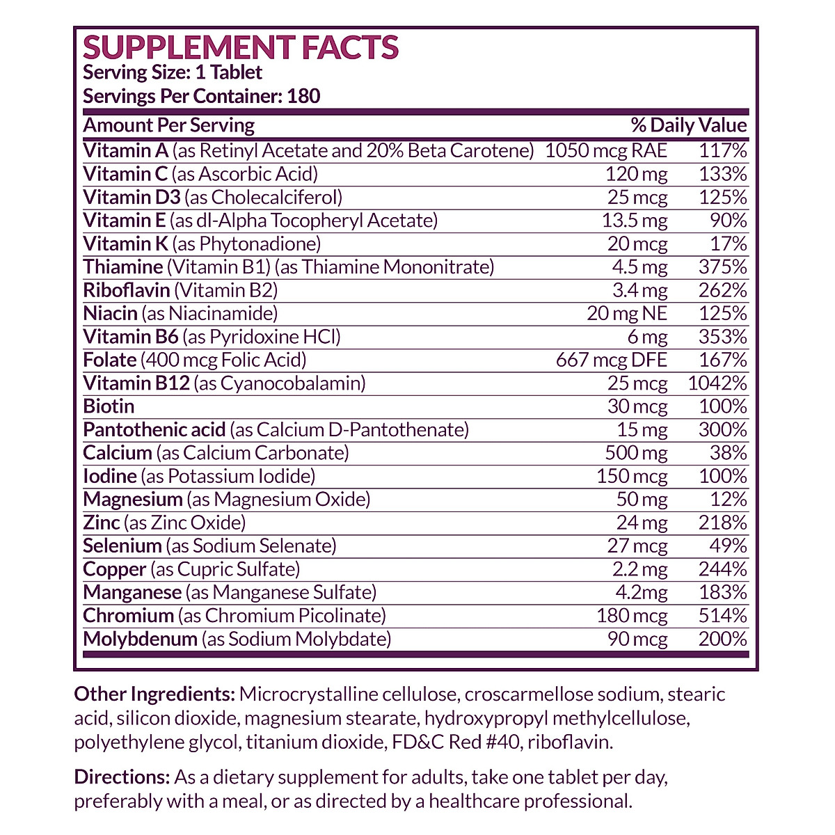 Futurebiotics Women's 50+ Multivitamin Once Daily Multivitamin for Active Women Over 50, NON-GMO, 180 Tablets