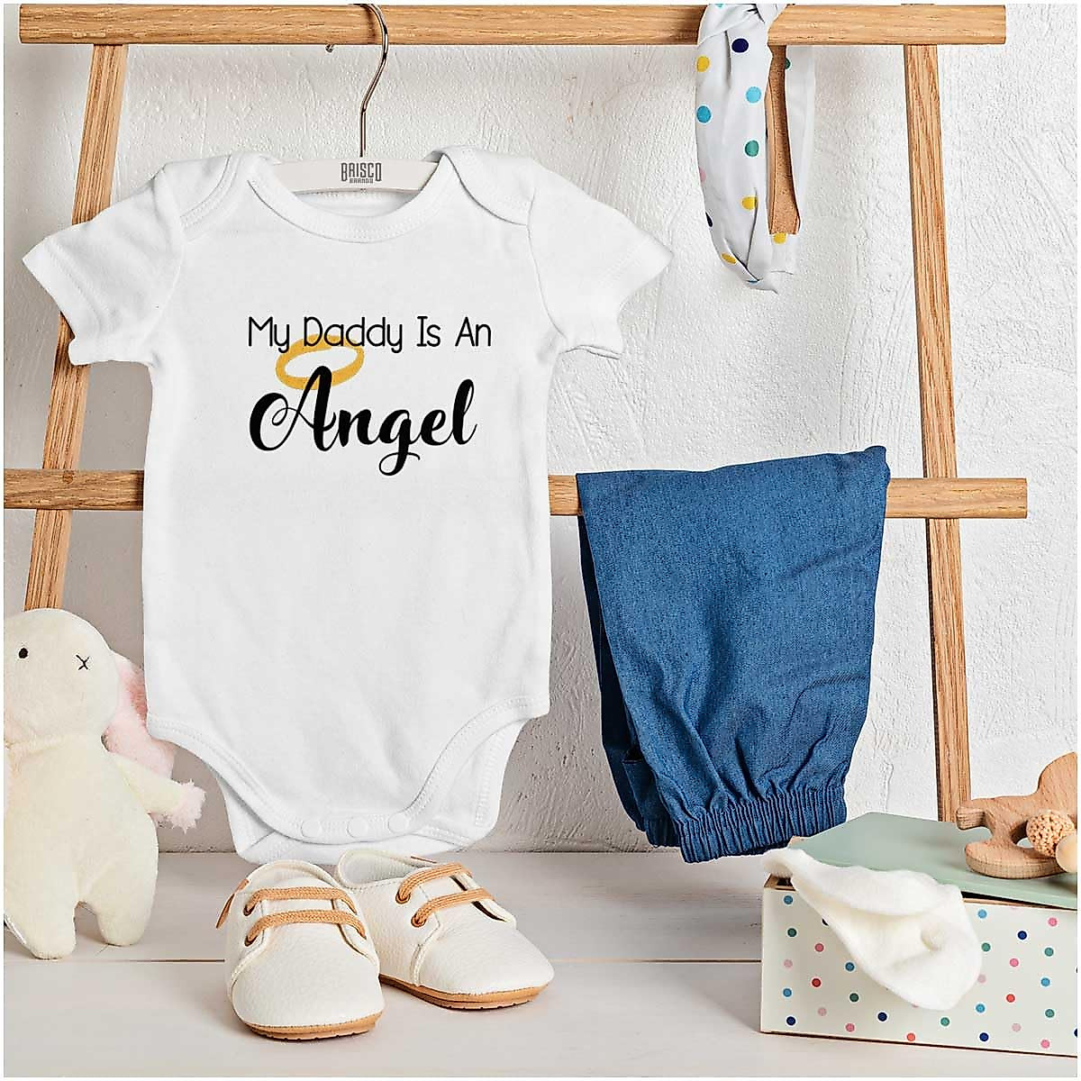 Brisco Brands My Daddy Is An Angel Cute Little One Baby Bodysuit Jumper Girls