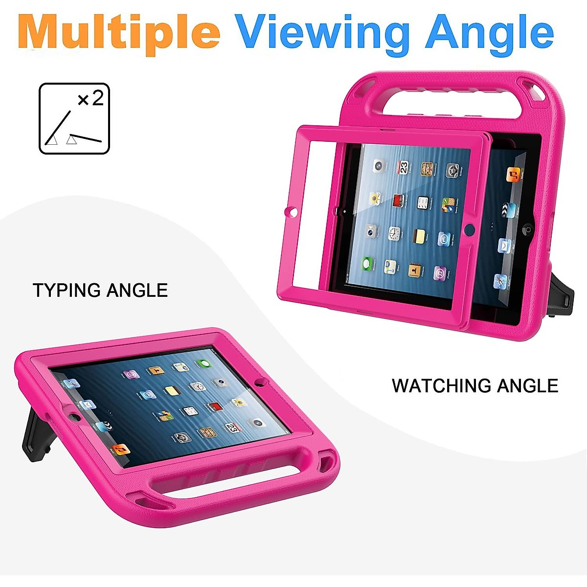 BMOUO Kids Case for iPad 2nd 3rd 4th Generation, iPad 2 3 4 Case - Built-in Screen Protector, Shockproof Convertible Handle Stand Friendly Kids Case for 9.7” iPad 2nd 3rd 4th Generation - Rose