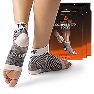 Treat My Feet Three Pairs of Plantar Fasciitis Socks Ankle Compression Sock Improves Blood Circulation, Achilles Heel Support - Alternative to Plantar Fasciitis Night Splints, 3-Pack, Medium
