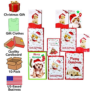 Iconikal Printed Gift Boxes for Christmas, Shirt, Robe, Lingerie, Hat, Gloves, Santa Paws Pets Design, 3-Sizes, Small, Medium and Large 10-Pack