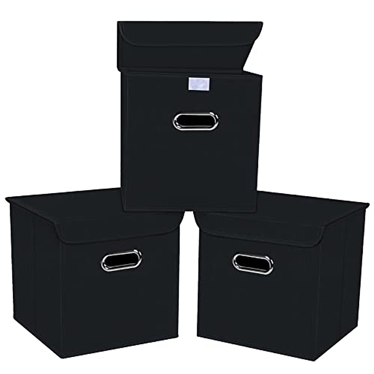 DABEACT Fabric Storage Cube Bins with Lids Closet Organizers collapsible storage bins basket with Handles for Home ,Storage Boxes for Organizing,3 Pack,(black)