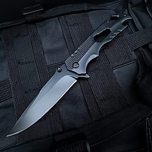 Wellsure 5-in-1 Multitool Folding Knife, Stainless Steel, Black - Camping Knife with Bottle Opener, Glass Breaker, Seatbelt Cutter and Wrench