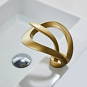 Lovedima Elegant Waterfall Single Handle 1-Hole Bathroom Vessel Sink Faucet Solid Brass Lavatory Vanity Sink Faucet,Frosted Gold