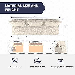 PUREMIND Convertible Modular Sectional Sofa, L Shaped 3-Seat Upholstered Couch with Chaise Lounge for Living Room/Bedroom/Apartment, Beige