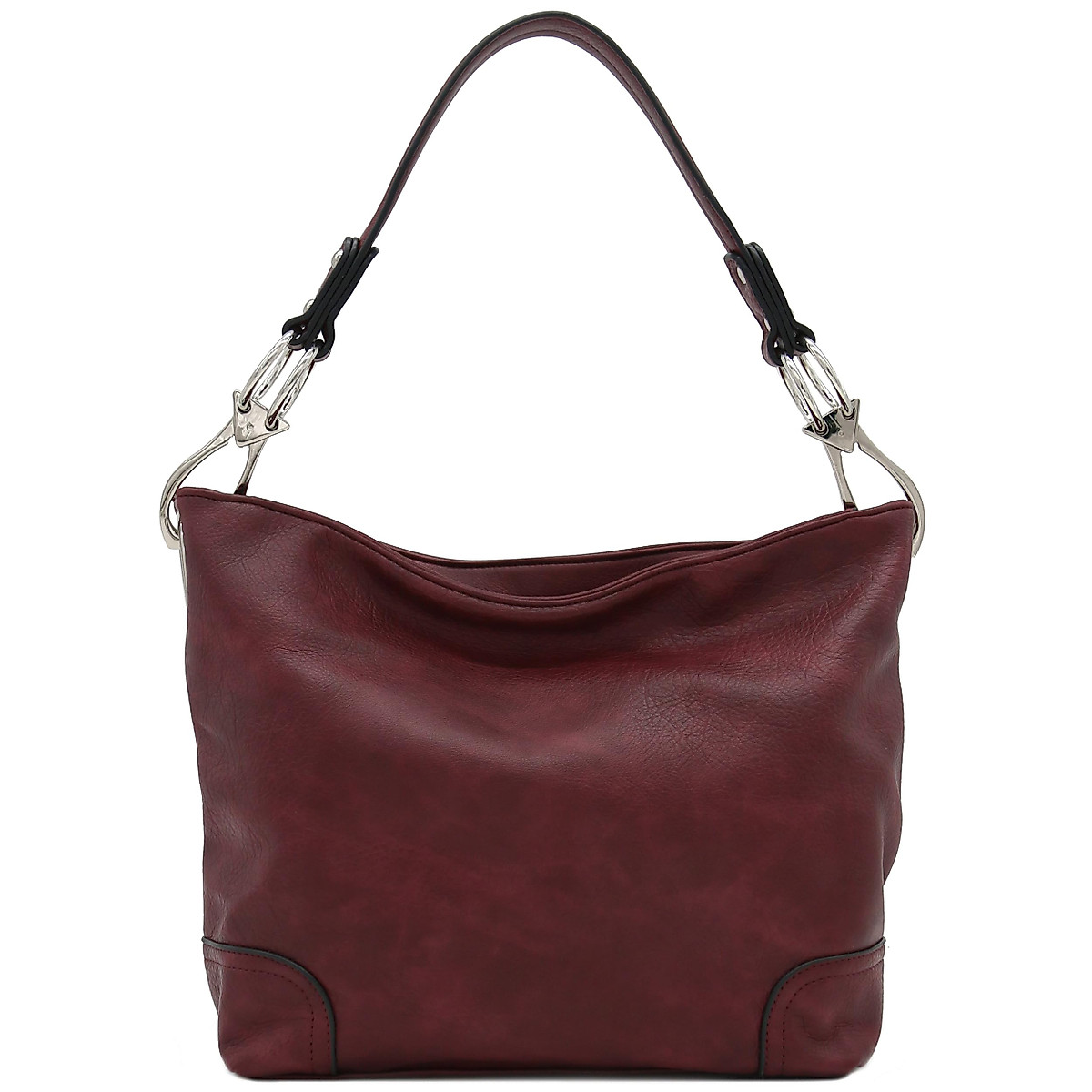 Hobo Shoulder Bag with Big Snap Hook Hardware (Burgundy)
