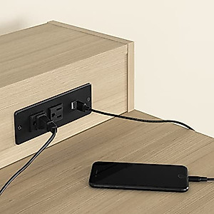 South Shore Majyta Adjustable Height Standing Desk with Built In Power Bar Soft Elm and Matte Black, Contemporary