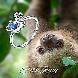 YFN Sloth Gifts Sterling Silver Sloth Rings Heart Crystal Sloth Jewelry for Women Girls