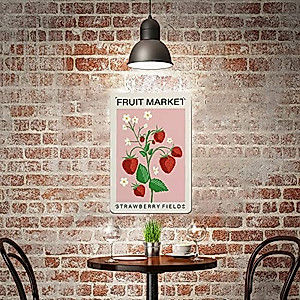 Loyience Fruit Market tin Sign, Strawberry Fruit Print, Kitchen Art Print, Food Art,Pink Home Decor, Dining Room,Retro Signs Home Decoration Gifts for Mom,Dad and Friends Metal Tin Sign 5.5X8 Inch