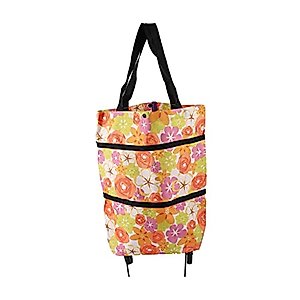 Ciieeo Shopping Bag Foldable Tote Bag Trolly Cart with Wheels Foldable Cart Folding Trolley Cart Shopping Bag with Wheels Trolley Shopping Bags Grocery Tote Folding Shopping Cart Bag Tram